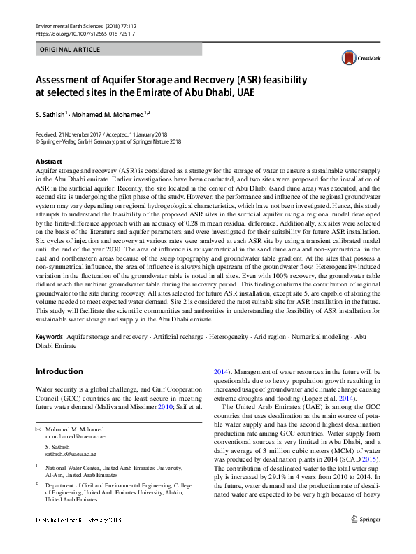 (PDF) Assessment of Aquifer Storage and Recovery (ASR) feasibility at ...