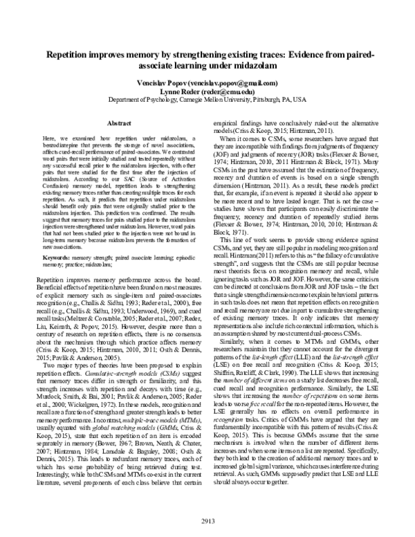 (PDF) Repetition Strengthens Memory Under Midazolam