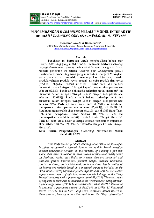 (PDF) Pengembangan E-Learning Melalui Modul Interaktif Berbasis Learning Content Development System