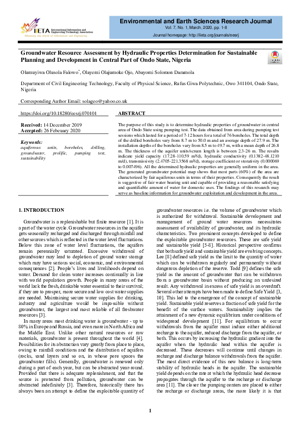 (PDF) Groundwater Resource Assessment by Hydraulic Properties Determination for Sustainable ...