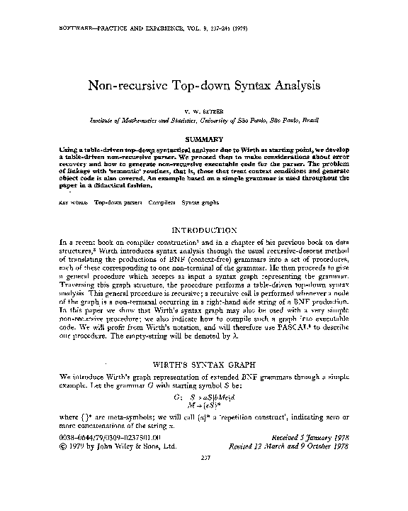 (PDF) Non-recursive top-down syntax analysis