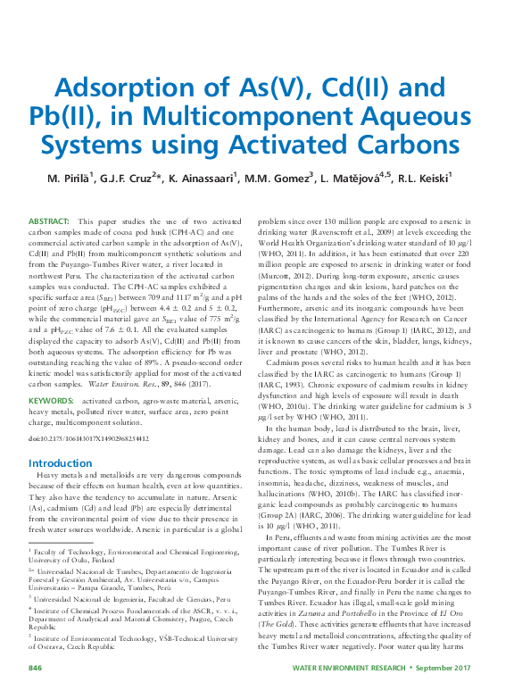 (PDF) Adsorption of As(V), Cd(II) and Pb(II), in Multicomponent Aqueous Systems using Activated ...