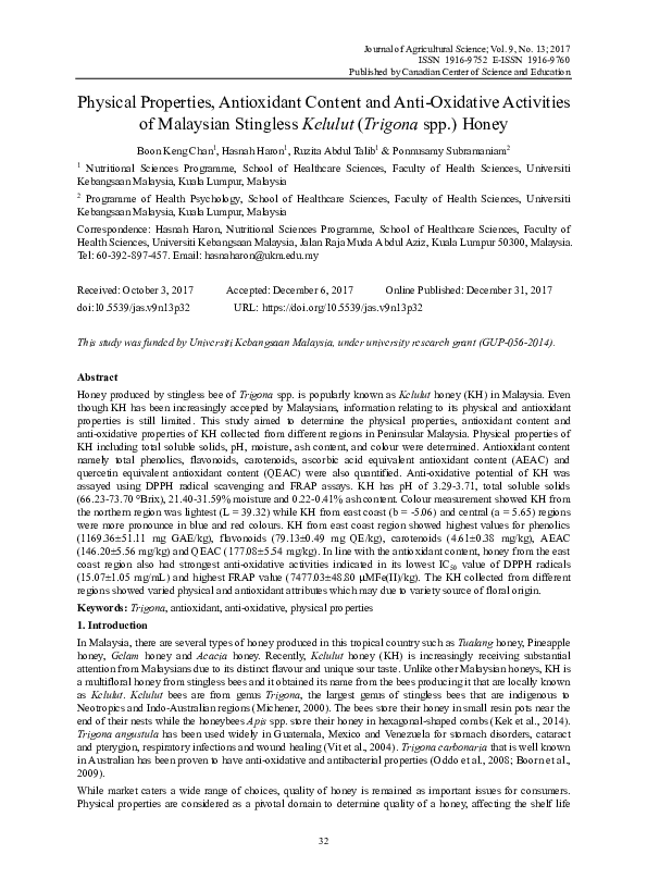 (PDF) Physical Properties, Antioxidant Content and Anti-Oxidative Activities of Malaysian ...