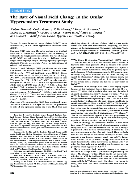 (PDF) The Rate of Visual Field Change in the Ocular Hypertension ...