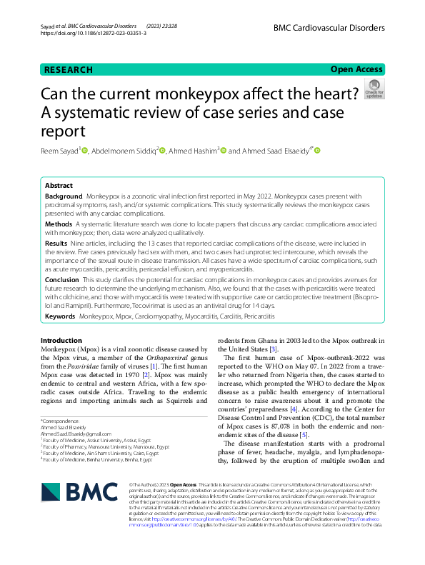 (PDF) Can the current monkeypox affect the heart? A systematic review ...