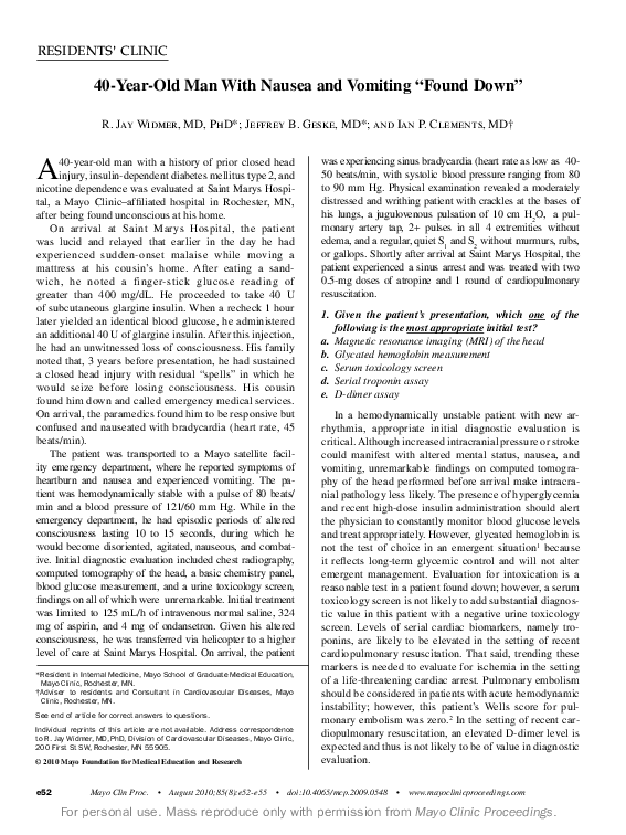 (PDF) 40-Year-Old Man With Nausea and Vomiting “Found Down”