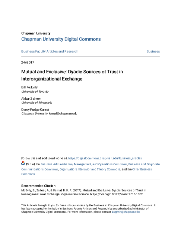 (PDF) Mutual and Exclusive: Dyadic Sources of Trust in ...