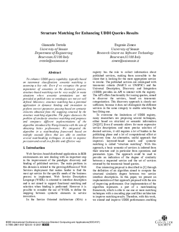 (PDF) Structure Matching for Enhancing UDDI Queries Results (PDF) Structure Matching for Enhancing UDDI Queries Results