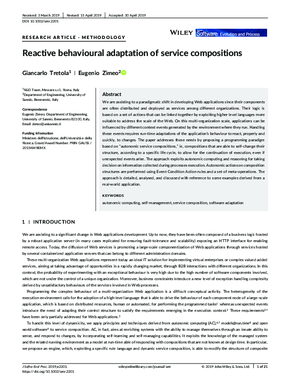 (PDF) Reactive behavioural adaptation of service compositions