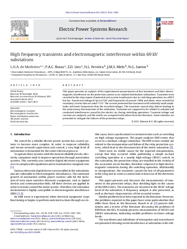 Pdf High Frequency Transients And Electromagnetic Interference Within