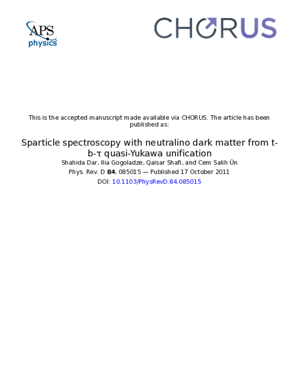 (PDF) Sparticle spectroscopy with neutralino dark matter fromt-b-τquasi ...
