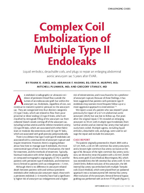 (PDF) Complex Coil Embolization of Multiple Type II Endoleaks