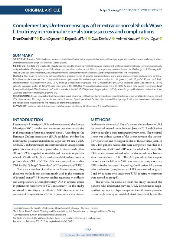 (PDF) Complementary Ureterorenoscopy after extracorporeal Shock Wave ...