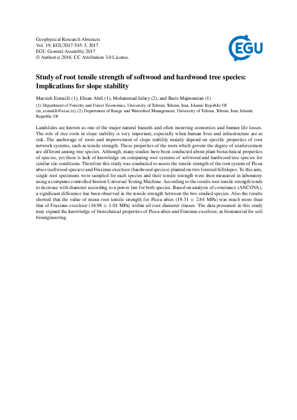 (PDF) Study of root tensile strength of softwood and hardwood tree ...