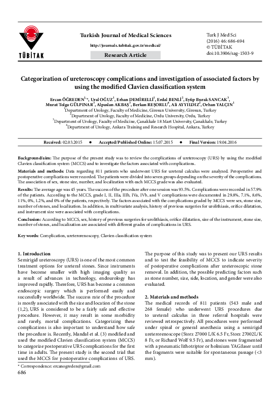 Pdf Categorization Of Ureteroscopy Complications And Investigation Of