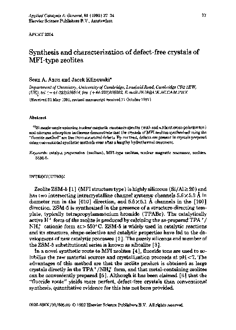 (PDF) Synthesis and characterization of defect-free crystals of MFI ...