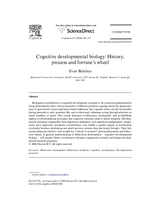 (PDF) Cognitive developmental biology: History, process and fortune’s wheel