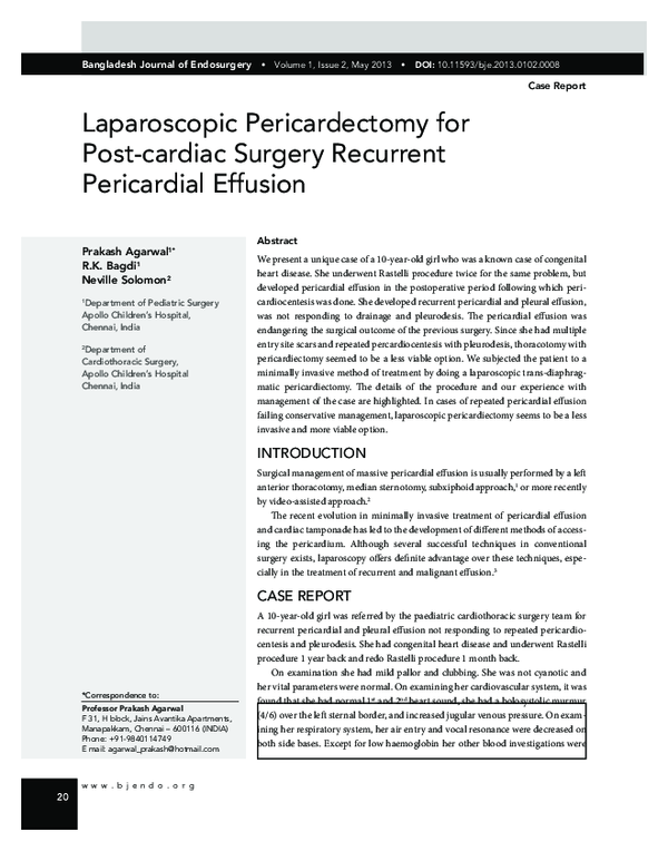 (PDF) Laparoscopic Pericardectomy for Post-cardiac Surgery Recurrent ...