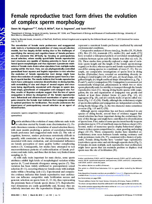 (PDF) Female reproductive tract form drives the evolution of complex sperm morphology