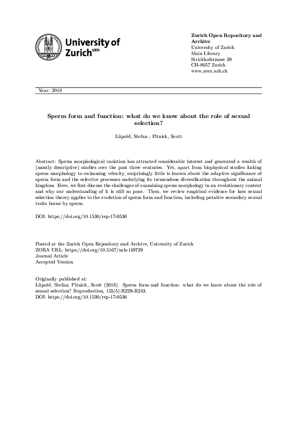 (PDF) Sperm form and function: what do we know about the role of sexual ...