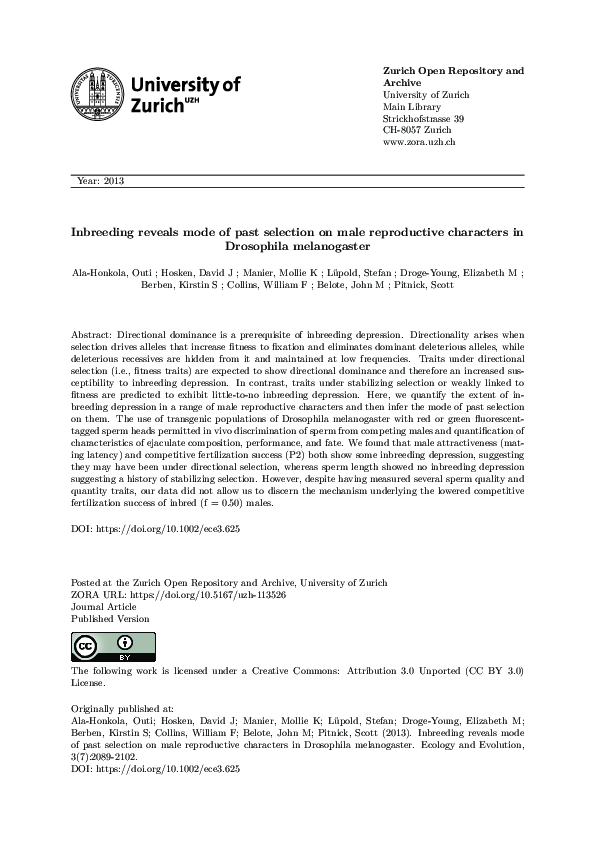 (PDF) Inbreeding reveals mode of past selection on male reproductive ...