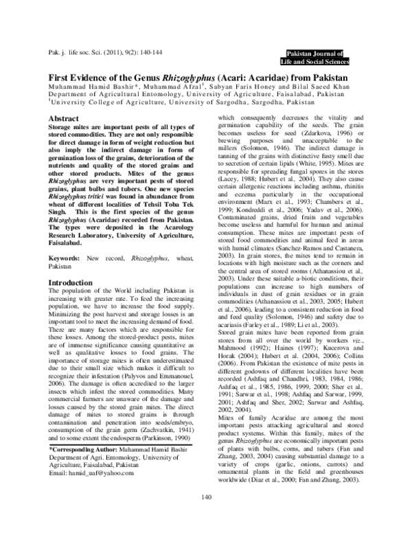 (PDF) First Evidence of the Genus Rhizoglyphus (Acari: Acaridae) from ...