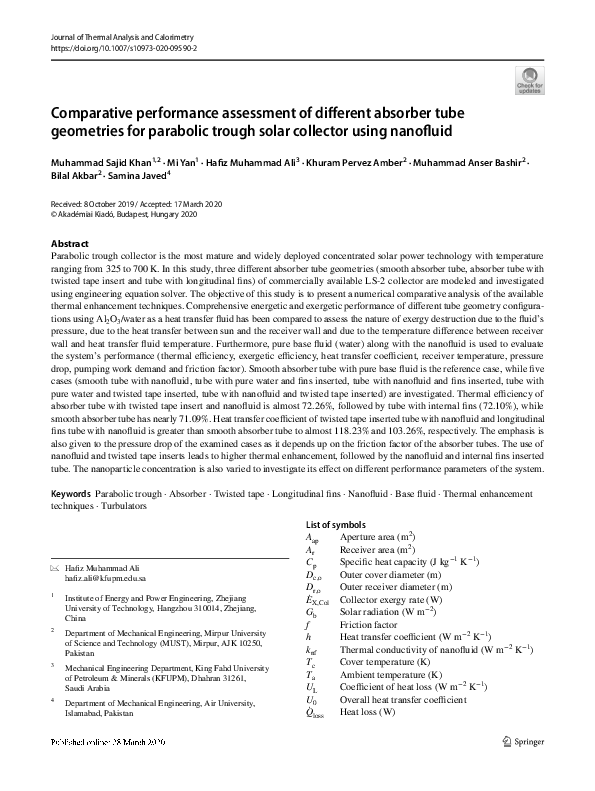 Pdf Comparative Performance Assessment Of Different Absorber Tube Geometries For Parabolic