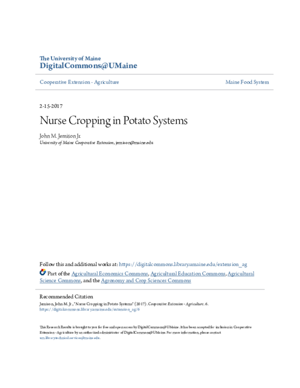 (PDF) Nurse Cropping in Potato Systems