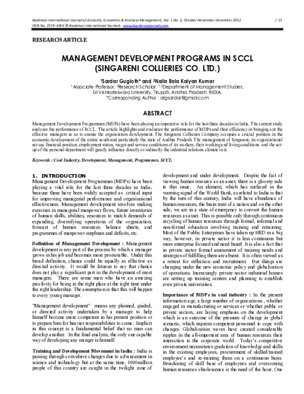 (PDF) MANAGEMENT DEVELOPMENT PROGRAMS IN SCCL (SINGARENI COLLIERIES CO. LTD