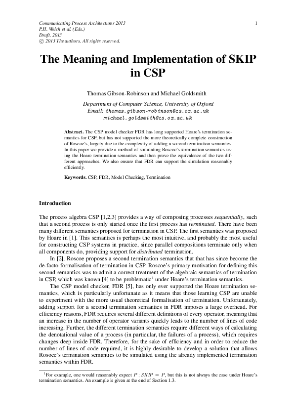 (PDF) The Meaning and Implementation of SKIP in CSP