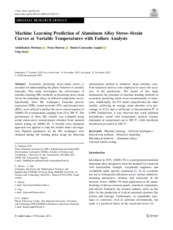 (PDF) Machine Learning Prediction of Aluminum Alloy Stress-Strain ...