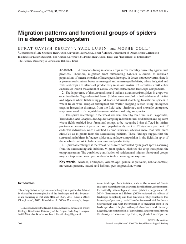 (PDF) Migration patterns and functional groups of spiders in a desert ...