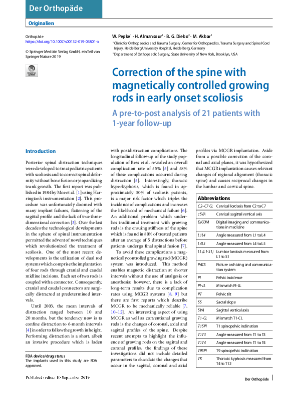 (PDF) Correction of the spine with magnetically controlled growing rods ...