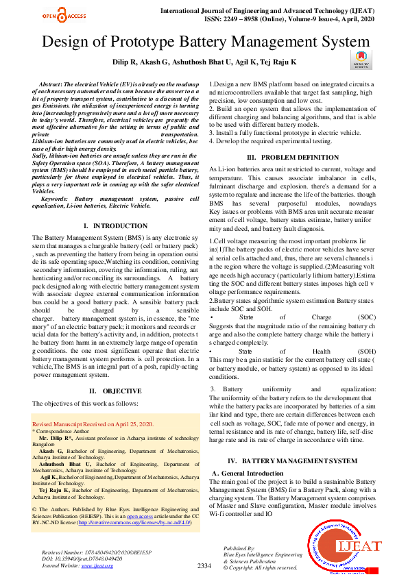 (PDF) Design of Prototype Battery Management System