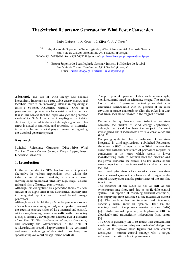 (PDF) The switched reluctance generator for Wind Power conversion