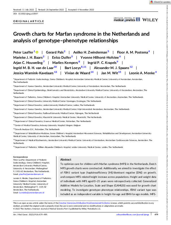 (PDF) Growth charts for Marfan syndrome in the Netherlands and analysis ...