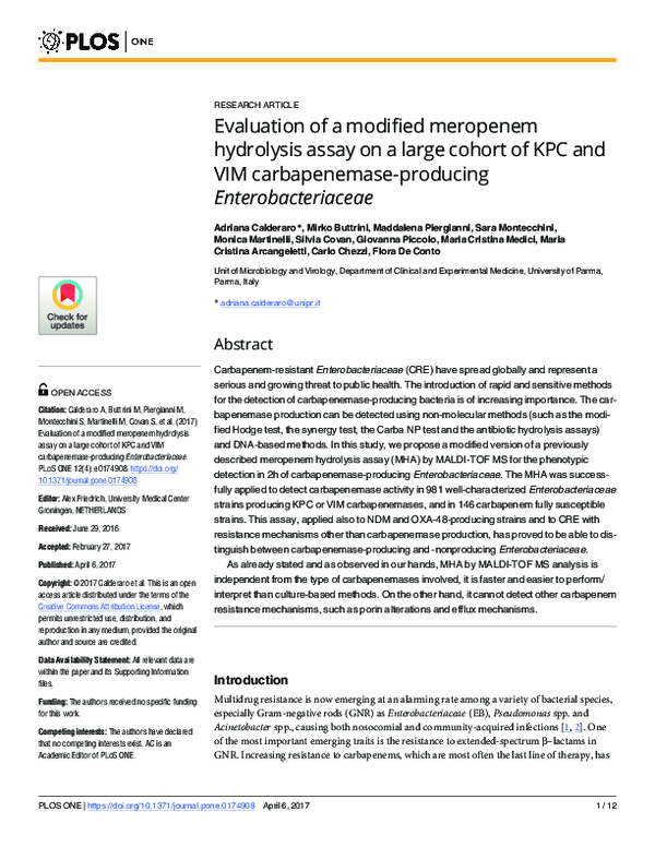 (PDF) Evaluation of a modified meropenem hydrolysis assay on a large cohort of KPC and VIM ...