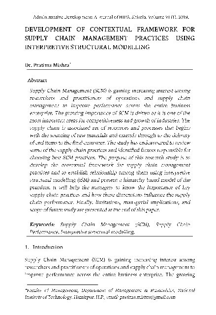 (PDF) Development of Contextual Framework for Supply Chain Management Practices Using ...