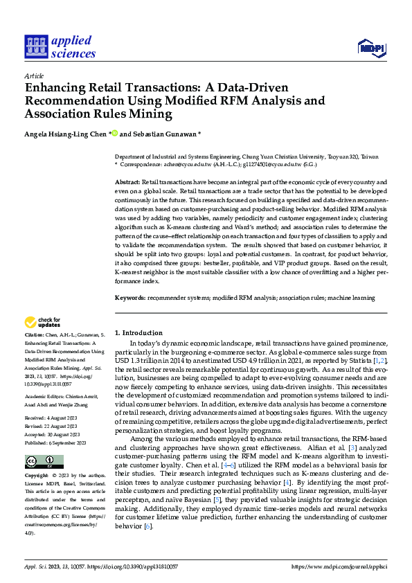 Pdf Enhancing Retail Transactions A Data Driven Recommendation Using Modified Rfm Analysis