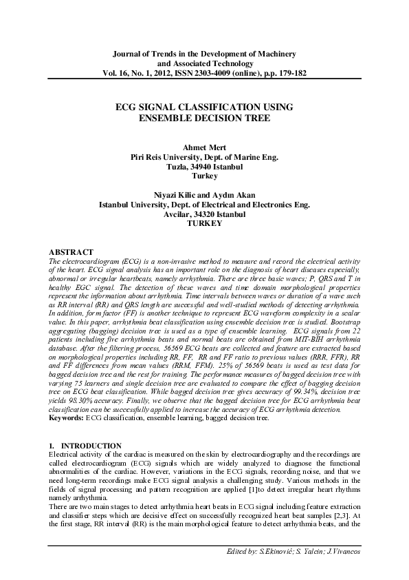 (PDF) ECG signal classification using ensemble decision tree (PDF) ECG signal classification using ensemble decision tree