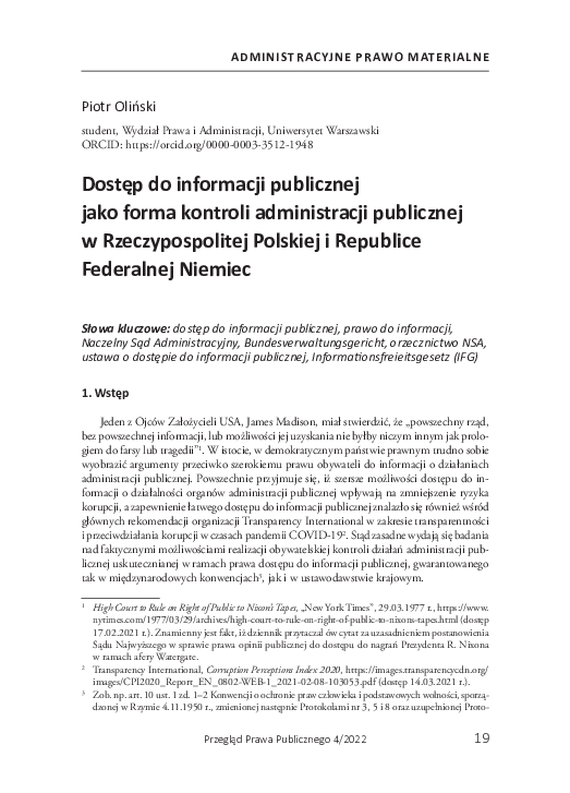 (PDF) Dostęp do informacji publicznej jako forma kontroli administracji publicznej w ...
