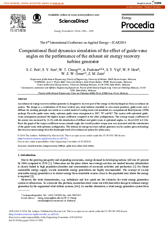 Pdf Computational Fluid Dynamics Simulation Of The Effect Of Guide Vane Angles On The