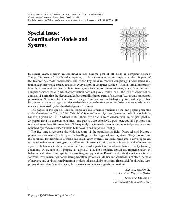 (PDF) Special Issue: Coordination Models and Systems | Sascha Ossowski - Academia.edu