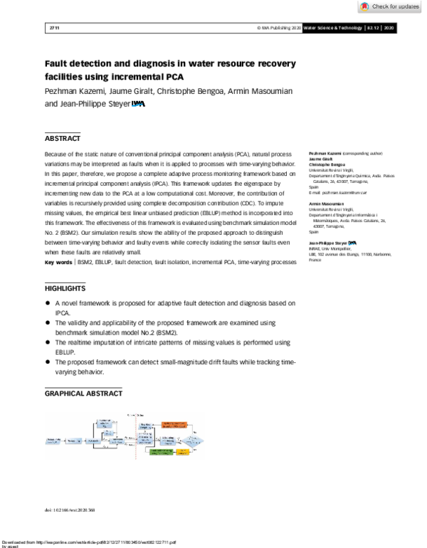 (PDF) Fault detection and diagnosis in water resource recovery facilities using incremental PCA ...