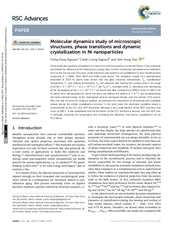 (PDF) Molecular dynamics study of microscopic structures, phase transitions and dynamic ...