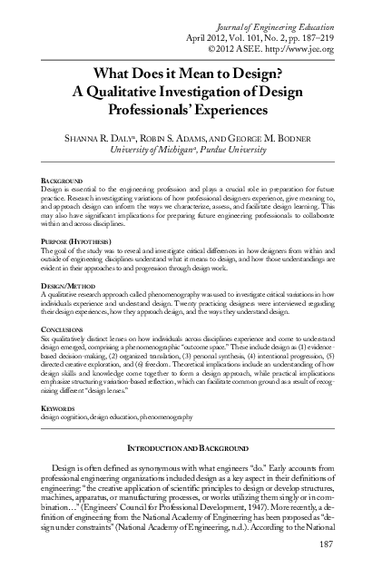 (PDF) What Does it Mean to Design? A Qualitative Investigation of ...