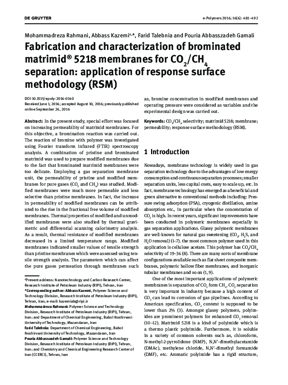 (PDF) Fabrication and characterization of brominated matrimid® 5218 ...