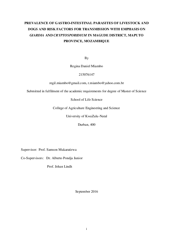 (PDF) Prevalence of gastro-intestinal parasites of livestock and dogs ...