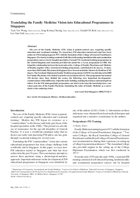 (PDF) Translating the Family Medicine Vision into Educational ...