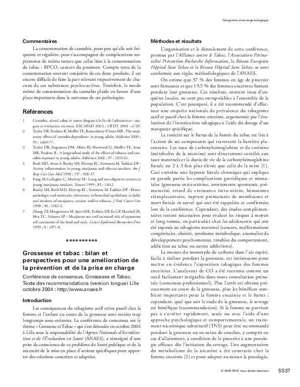 (PDF) Grossesse et tabac : bilan et perspectives pour une amélioration ...